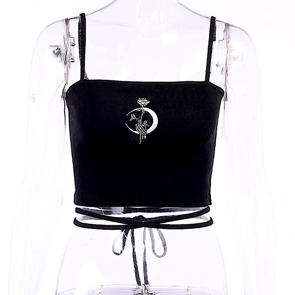Tops | Black Rose Crescent Moon Wrap Crop Top | Poshmark
